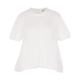 Loewe Rundhals-Strickoberteil mit kurzen &Auml;rmeln - - Knitwear - Damen - Wei&szlig; - XS