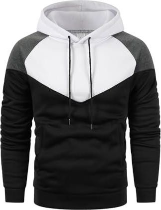 Generic Sweats à capuche pour homme à manches longues en patchwork décontracté et confortable, blanc, M