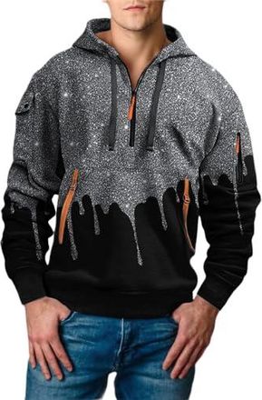 Generic Pull à capuche imprimé graphique pour homme, motif floral 3D, sweat-shirt à manches longues pour homme, Argenté., XXL
