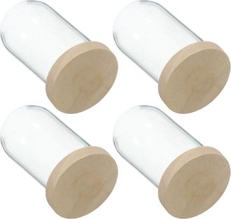 Cabilock Homoyoyo 4 Sets Mini Glasglocke mit Holzsockel Transparente Display-kuppel Langlebige Glasvitrine f&uuml;r Puppenhausdekoration DIY Mikro-Landschaft Geeign