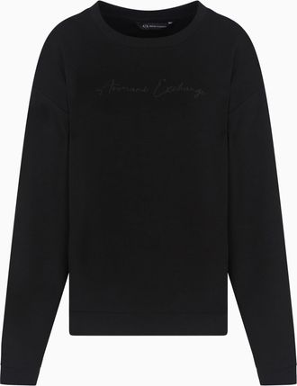 A|X Armani Exchange Womens, Essential, Embroidered Logo Signature, Crewneck Sweatshirt, Black, XS