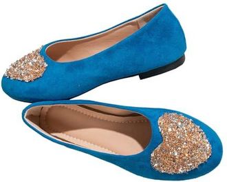 Generic Chaussures plates &agrave; bout rond en daim avec strass et semelle souple - Pour femme, bleu, 35.5 EU