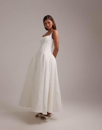 Asos Robe de mari&eacute;e mi-longue en dentelle - Ivoire-Blanc