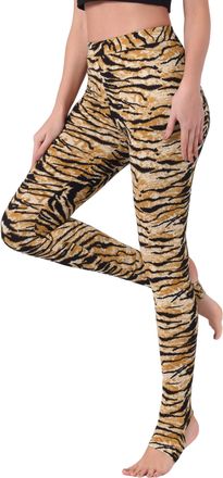 Allegra K Damen Legging High Waist Sportleggings Blickdicht Hose Elastisches Hosenbund Trousers Jogginghose Schwarz Grau Streifenu-Streifen XL