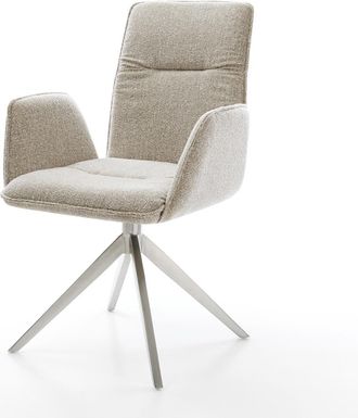 DELIFE Drehstuhl Vinja-Flex Webstoff Soft Beige Kreuzgestell breit Edelstahl 360&deg; drehbar Wippfunktion, Esszimmerst&uuml;hle