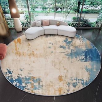 Generic Tapis Rond de Salon Luxe Graffiti Abstrait r&eacute;tro pour Salle &agrave; Manger Bureau Lavable en Machine et Poil Court 100 cm (Round) Tapis Chambre avec Dos Ant