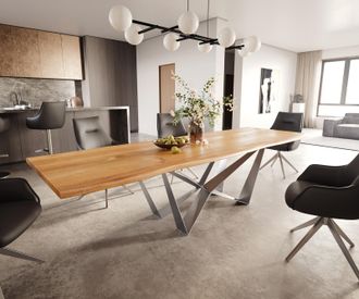 DELIFE Esstisch Edge 300x100x4 Eiche Natur Spider Flachstahl Edelstahl Live-Edge, Esstische, Baumkantenm&ouml;bel, Massivholzm&ouml;bel, Massivholz