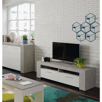 Usinestreet Usinestreet - TV-Ständer Stamford, Wohnzimmer TV-Sideboard, TV-Ständer mit 2 Türen, Niedriges Sideboard für Wohnzimmer, cm 120x42h40, Weiß und Zement