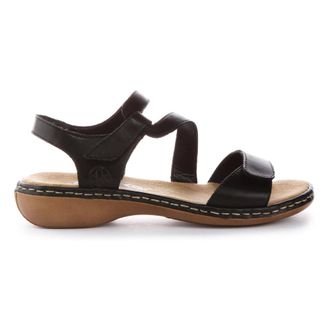 Rieker Femme, Chaussures, Noir, Taille: 42 EU Sandales en Cuir Noir Femme Crochet Boucle