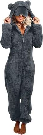 Generic Combinaison dhiver en polaire pour femme - Combinaison en polaire pour femme - Fermeture &eacute;clair - V&ecirc;tement de nuit confortable - Pyjama &agrave; capuche - V&ecirc;