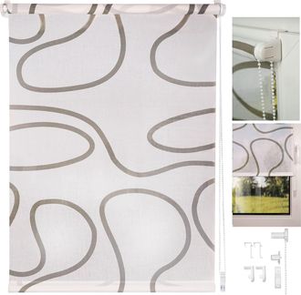 Metablo Rollo Klemmfix ohne Bohren Fenster innen Klemmfix Sichtschutzrollo Seitenzugrollo Klemmrollo lichtdurchlässig und Blickdicht Weiß-Taupe 100x160 cm