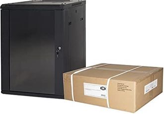 Link Schrank Rack 19 Zoll 12 Wandeinheit (H) 635 x (L) 600 x T 450 Schwarz zerlegt, Glastür