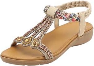 Generic Sandales plates pour femme - Sandales d&eacute;t&eacute; d&eacute;contract&eacute;es et confortables - Avec strass scintillants - Sangle en T - Dos &eacute;lastique - Sandales dext&eacute;rieu