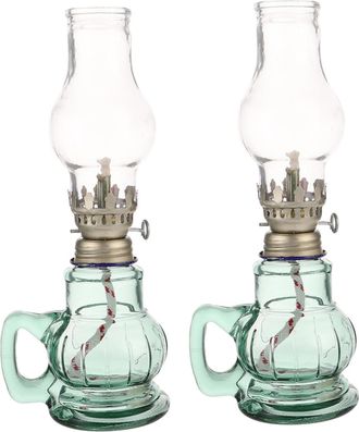 Lurrose 2 Stück Retro Glas Öllampen mit Docht Windgeschützte Kerosinlampen für Notbeleuchtung und Buddhistische Dekoration Langlebige Petroleumlampen für Inne