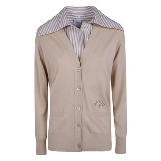 Patou Femme, Pulls, Beige, Taille: 38 FR Cardigan &agrave; Col Popeline en Coton