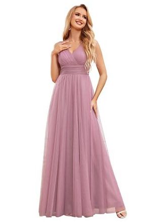 Ever-pretty Robe de Demoiselle dhonneur Tulle Brillant Col V sans Manche A Line Taille Empire Orchid&eacute;e 36