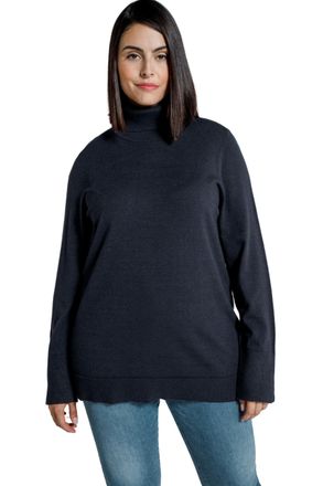 Ulla Popken Damen gro&szlig;e Gr&ouml;&szlig;en &Uuml;bergr&ouml;&szlig;en Plus Size Rollkragenpullover, breite Rippb&uuml;ndchen, Langarm Marine 54+ 799922130-54+