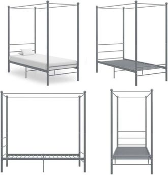 vidaXL Himmelbett Grau Metall 90x200 cm - Bettrahmen - Metall-Bettrahmen - Home & Living - Grau