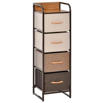HOMCOM Commode Meuble de Rangement 5 tiroirs en Tissu Pliant - Structure Acier Noir - 45 x 30 x 116 cm Beige, Marron