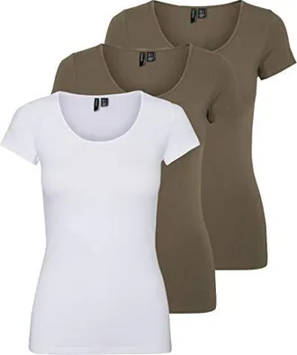 Vero Moda Vmmaxi My Ss Soft U-Neck Noos T-shirt pour femme, Marron/blanc (2 cordons Bungee / 1 blanc brillant)., XXL