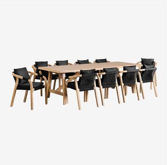 Sklum Set aus rechteckigem Tisch (260x100 cm) und 10 Esszimmerst&uuml;hlen aus Akazienholz Dubai Grau Graphit Rustikales Akazienbraun - Sklum