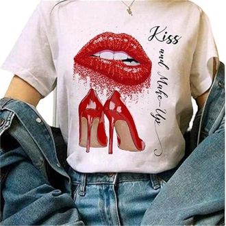 Keephen Femmes Talons Hauts Impression 3D T-Shirt Manches Courtes Pullover Tops Tee Mignon Graphique T-Shirts