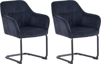 Byliving ELBA Schwingstuhl 2er Set, drehbar 180&deg; mit R&uuml;ckholfunktion, Grob-Cord schwarz, Metallgestell schwarz, Armlehnen