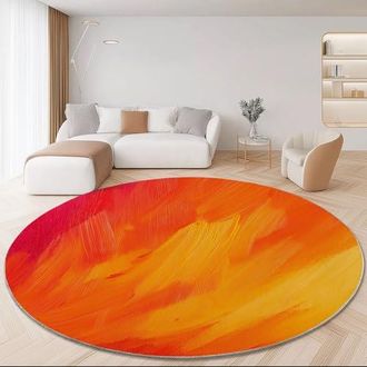 Generic Couleur Orange Tapis Rond, Abstrait Fond D&eacute;grad&eacute; Antid&eacute;rapant Lavable Tapis, 160 cm Moderne dint&eacute;rieur D&eacute;coration pour Salon Chambre Cuisine Balcon