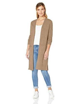 Amazon Essentials Cardigan Léger à Manches Longues et Ouvert sur le Devant (Disponible en Grande Taille) Femme, Fauve Chiné, XL