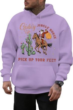 Generic Sweat &agrave; capuche de No&euml;l pour homme | Cowboy Santa Oversize - Sweat &agrave; capuche &agrave; manches longues pour lautomne | pour v&ecirc;tements de rue, lavande, XL