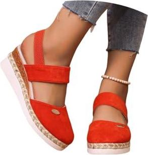 Generic Sandales orthop&eacute;diques compens&eacute;es pour femme avec sangle de cheville, bout ferm&eacute;, antid&eacute;rapant, style boh&egrave;me, &agrave; talon bas, soutien de la vo&ucirc;te plantai