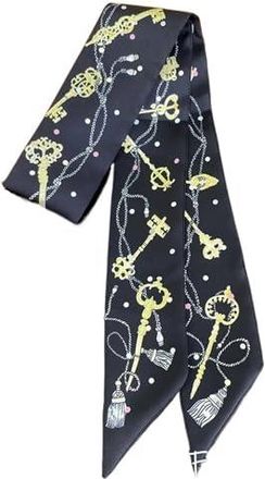 Generic Ruban d&eacute;charpe en soie florale europ&eacute;enne, accessoire d&eacute;coratif pour poign&eacute;e de sac pour femme, Noir, 90X5CM