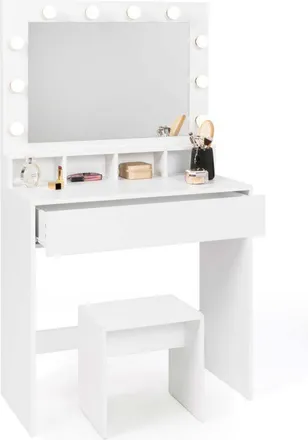 IDMarket Idmarket - Coiffeuse zelia miroir led avec 4 niches, 1 tiroir et tabouret