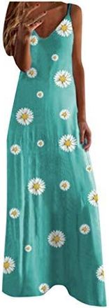 Generic Robes boh&egrave;me pour femmes, robe &eacute;l&eacute;gante, ample, sans manches, imprim&eacute; floral, col en V, 2026, bleu ciel, 4XL