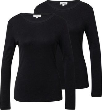 s.Oliver Langarmshirt T-Shirt Geripptes Slim-Fit-Longsleeve im 2er-Pack
