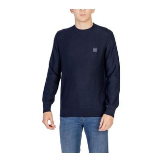 HUGO BOSS Strickpullover PatchPocket Rundhalsausschnitt - - Knitwear - Herren - Blau - 2XL