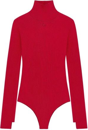 Courrèges Femme, Tops, Rouge, Taille: 38 FR Pull en Tricot Côtelé Rouge