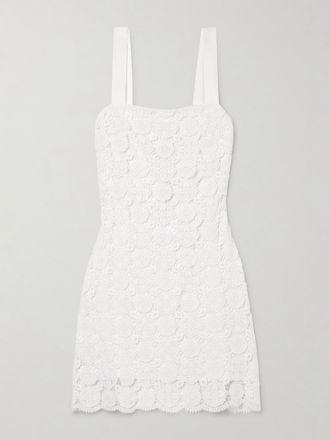 Miguelina Kira Minikleid Aus Guipure-spitze Aus Baumwolle Mit Ripsbandbes&auml;tzen - Wei&szlig;
