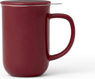 Viva Scandinavia Porzellan Tee Tasse mit Teesieb für lossen Tee, becher mit deckel, Kaffee-Becher mit Henkel, tee sieb edelstahl, 0,55 Liter, Cranberry