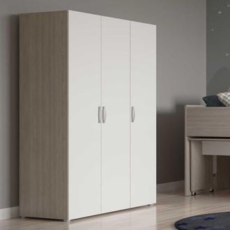 Demeyere Grande Armoire Dressing Avec Penderie 3 Portes 4 Etagères - Coloris Blanc Mat et Chêne Clair - 119,1 x 51,3 x 184,8 cm