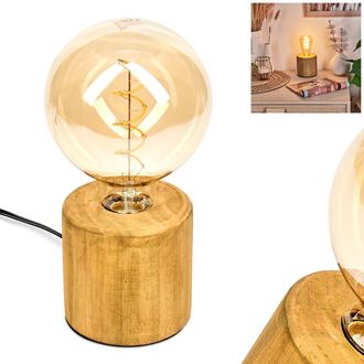 HOFSTEIN Tischleuchte Argea, Tischlampe aus Holz in Naturfarben, moderne Leuchte im skandinavischen/Boho-Design, Schalter am Kabel, Höhe 10 cm, E27, Wohnzimmer