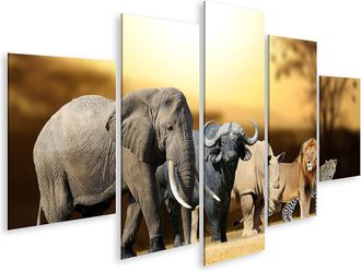 Islandburner Bild Bilder auf Leinwand Big Five Afrika - L&ouml;we, Elefant, Leopard, B&uuml;ffel und Nashorn Wandbild Poster Leinwandbild VKZ