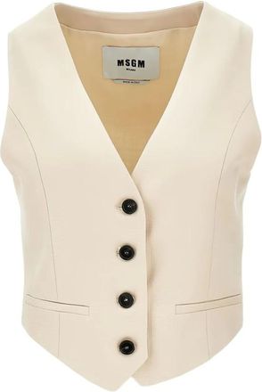 Msgm Msgm, Femme, Vestes, Beige, Taille: 38 FR Gilet Boutonn&eacute;