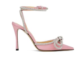 Mach & Mach Double Bow Crystal Embellished Pink Satin Pumps Size 38