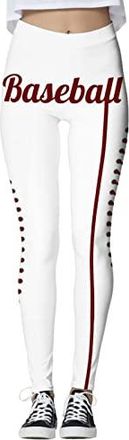 Generic Legging de sport 2026 pour femme - Imprim&eacute; baseball - Taille haute - Contr&ocirc;le du yoga - Sport, blanc, L