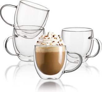 Sweese Transparente Kaffeetassen - 237 ml, doppelwandige Glas-Kaffeetassen, 4er-Set, perfekt für Espresso, Latte, Cappuccino