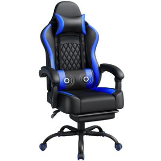 Yaheetech Gaming Stuhl Massage, Ergonomischer Gaming-Stuhl mit Massagefunktion & Ausziehbarer Fu&szlig;st&uuml;tze, Verstellbare R&uuml;ckenlehne, H&ouml;henverstellbar, PC-Stuhl Co
