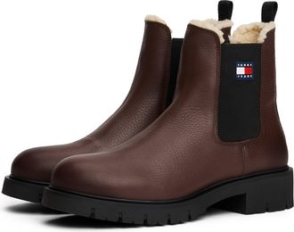 Tommy Jeans Chelseaboots TOMMY JEANS TJW CHELSEA BOOT WL, Damen, Gr. 36, dunkelbraun, Elastischer Einsatz, Leder, unifarben, Schuhe Chelseaboots, Blockabsatz, Sti