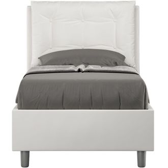 Les Tendances Lit design 80x190 cm avec t&ecirc;te de lit coussin matelass&eacute; simili cuir blanc Andry