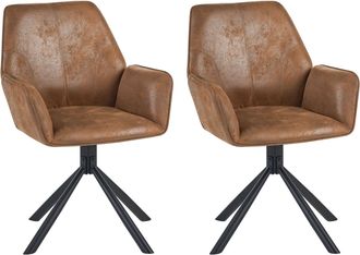 Beliani Set Di 2 Sedie Da Pranzo Girevoli Con Schienale Alto In Ecopelle Marrone Chiaro Warner